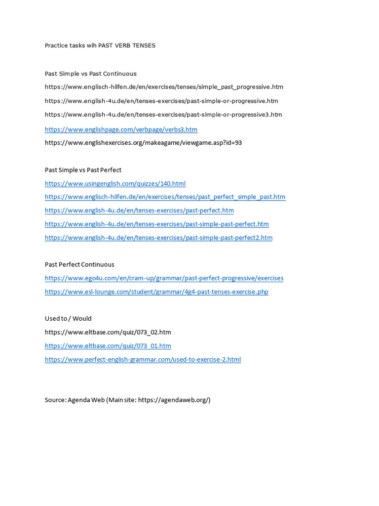 Practice Tasks Wih PAST VERB TENSES - Set of Agenda Web Links | PDF | Computers