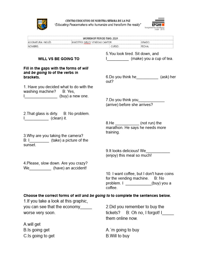 WILL VS BE GOING TO | PDF