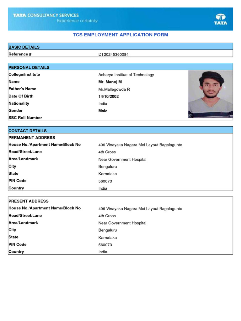 TCS Job Application Form | PDF | Common Law | Public Law