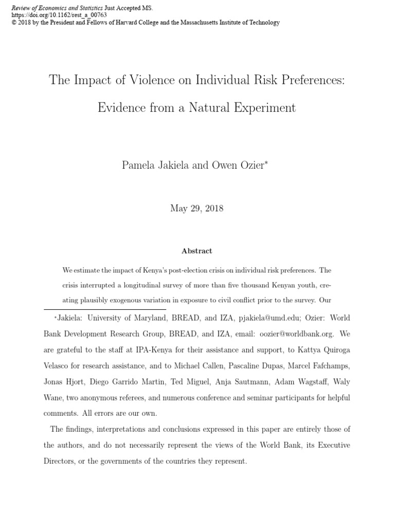 The Impact of Violence on Individual Risk Preferences | PDF | Risk ...