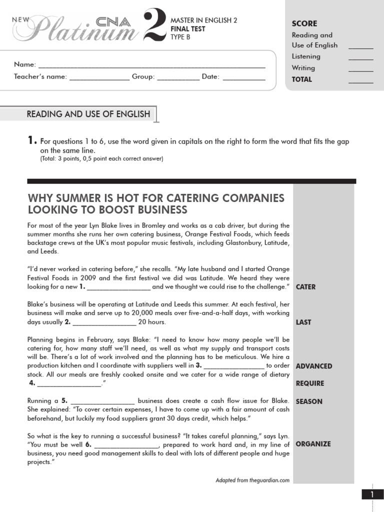 Master 2 Final Written Test B | PDF