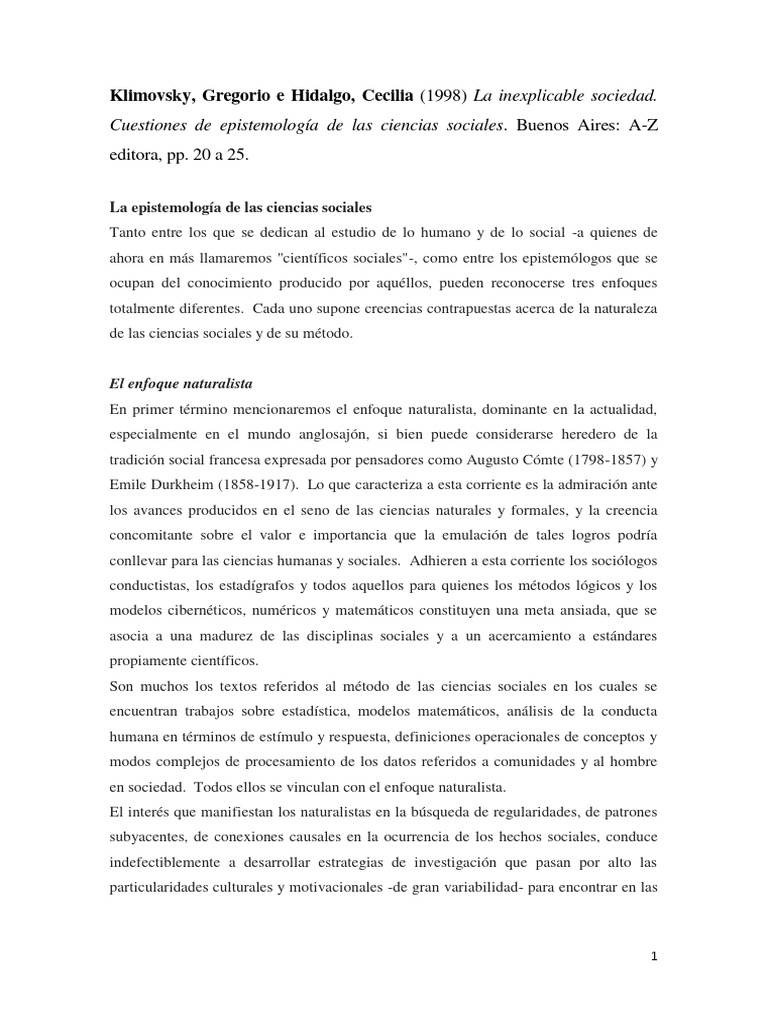 Klimovsky, G. e Hidalgo, C. - La Inexplicable Sociedad. Págs. 20 A 25 | PDF | Motivacional ...