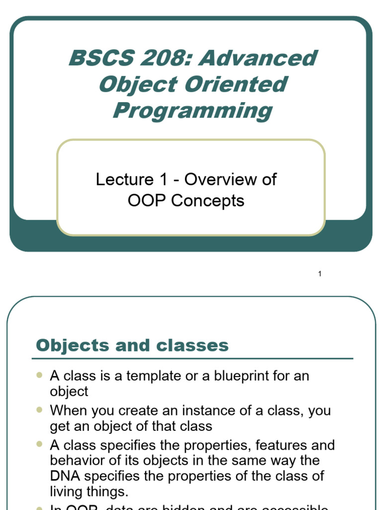 BSCS 208 AOOP Lecture 1 OOP Concepts | PDF | Inheritance (Object Oriented Programming) | Method ...