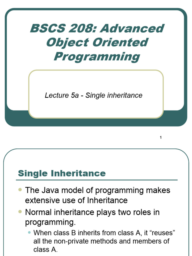 Bscs 208 Aoop Lecture 5a Single Inheritance Pdf Inheritance Object Oriented