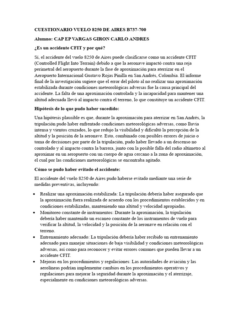 Cuestionario Vuelo 8250 de Aires b737 - Cap Ep Vargas Giron | PDF ...