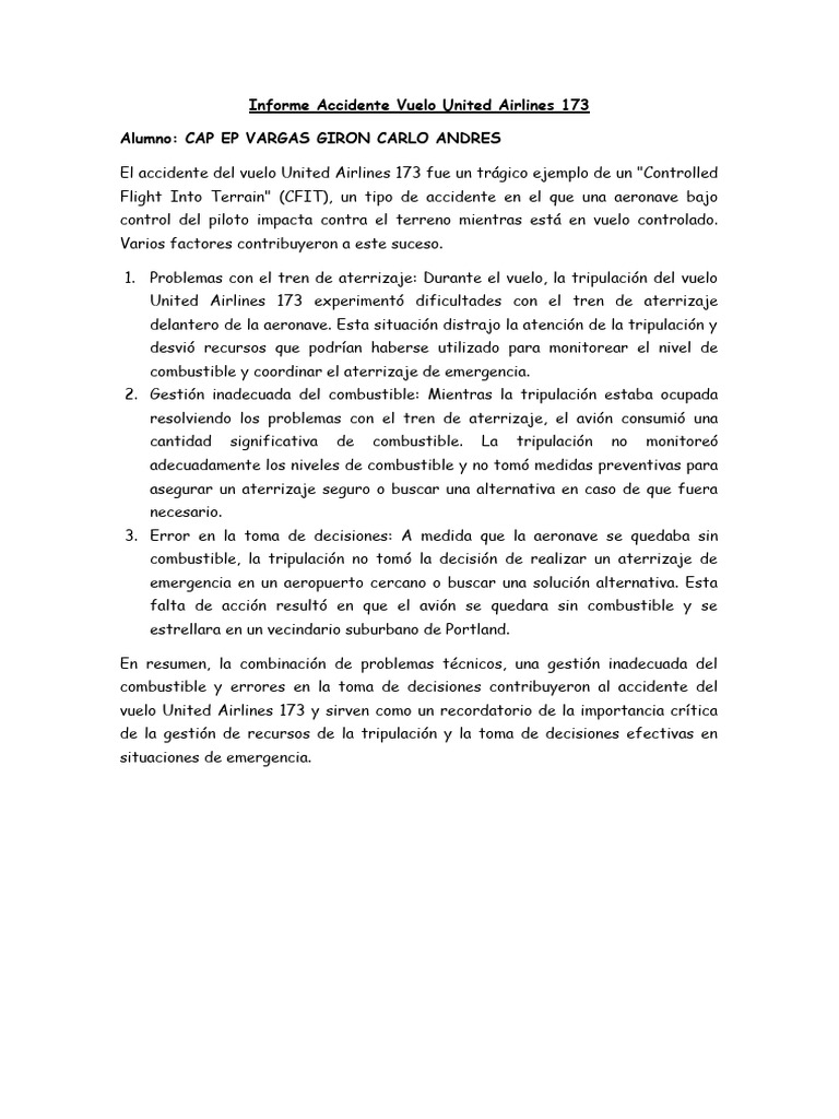 Factores del Accidente UA 173 | PDF