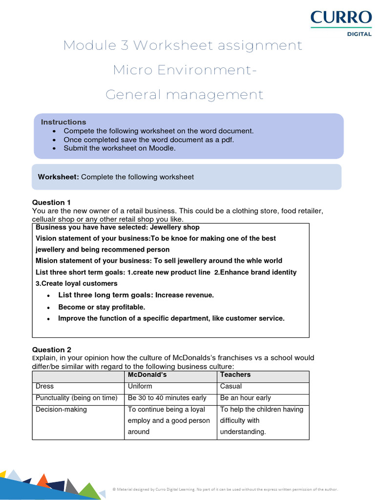 M3 Worksheet Assignment | PDF | Retail | Business