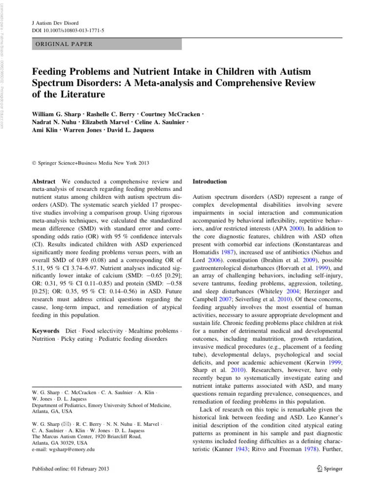 7 Feeding Problems and Nutrient Intake in Children With Autism Spectrum ...