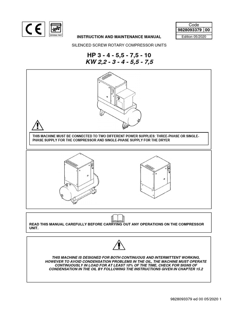 Ceccato Silenced Screw Compressor Manual | PDF | Electrical Wiring | Valve