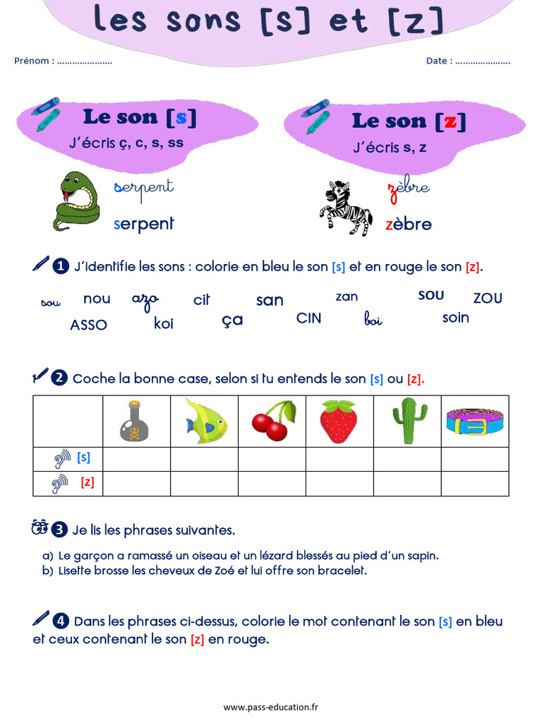 Confusion Entre Les Sons S Et Z CP Ce1 Exercices 2 | PDF | Arts du langage et discipline ...