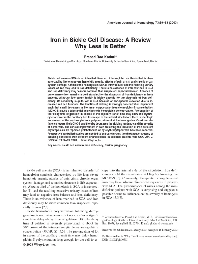 American J Hematol - 2003 - Koduri - Iron in Sickle Cell Disease A ...