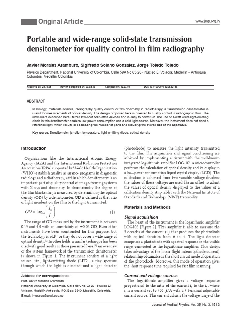 Portable and Wide-Range Solid-State Transmission Densitometer For ... Portable and Wide-Range Solid-State Transmission Densitometer For ...
