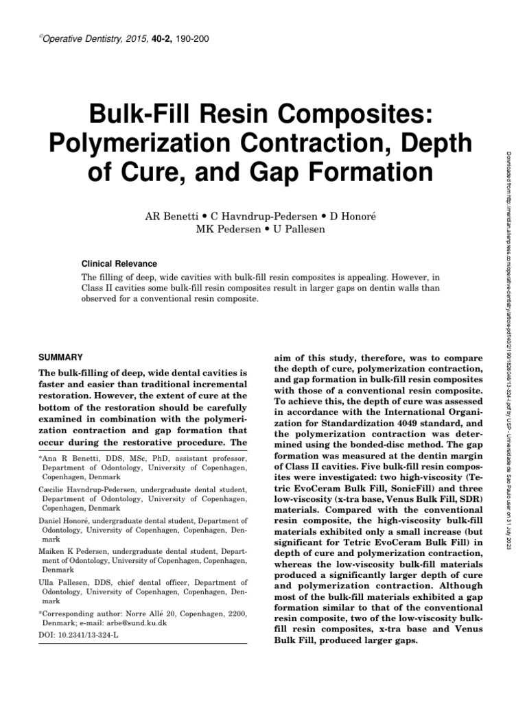 Bulk-Fill Resin Composites: Polymerization Contraction, Depth of Cure ...
