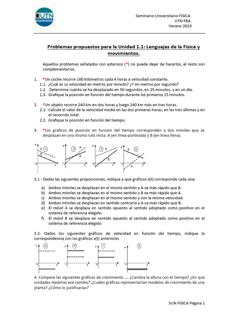Unidad 1.1 Problemas MRU 2023 | PDF | Velocidad | Función (Matemáticas)