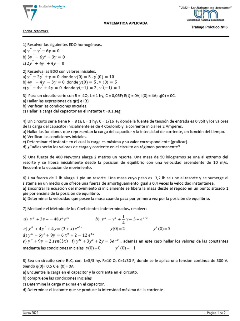 TP #6 - EDH y NH. 2022.. | PDF | Red eléctrica | Condensador
