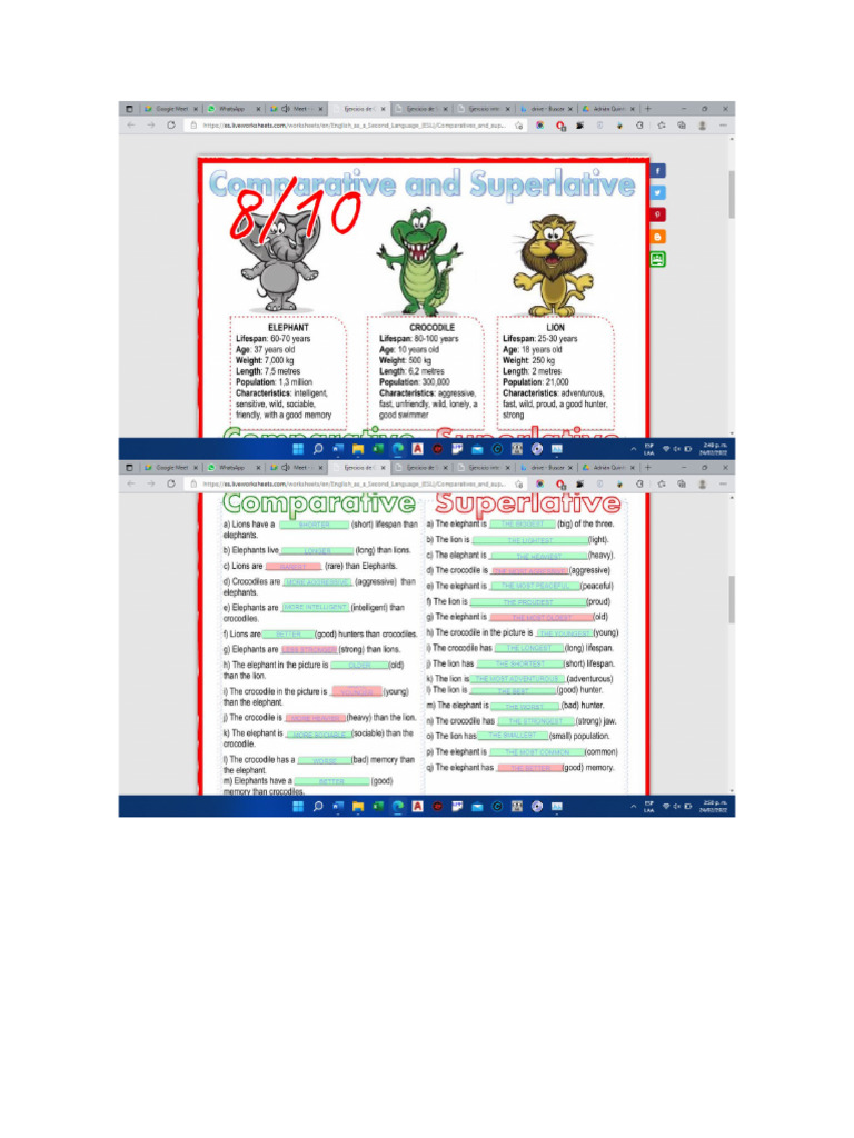 ANIMALS SUPERLATIVES COMPARATIVES | PDF