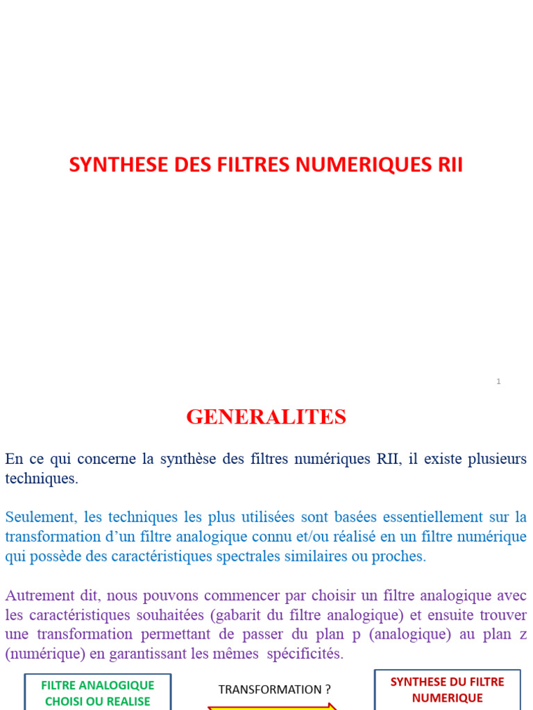 Synthèse des Filtres Numériques RII | PDF | Filtre (électronique ...