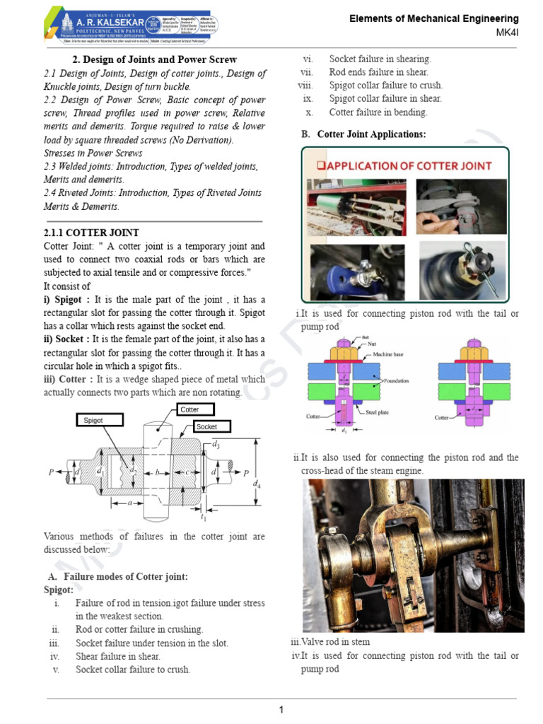 2-Design of Joints and Power Screw-Eme | PDF | Screw | Stress (Mechanics)
