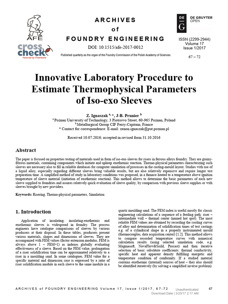 Innovative Laboratory Procedure To Estimate Thermo | PDF | Foundry | Thermocouple