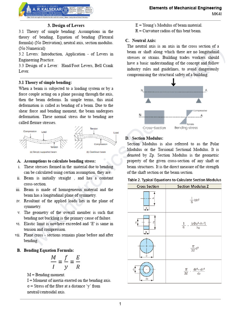 3-Design of Levers-EME | PDF | Bending | Beam (Structure)