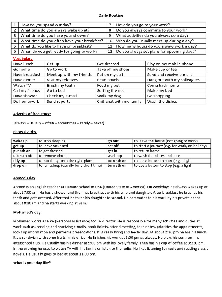 Daily Routine | PDF