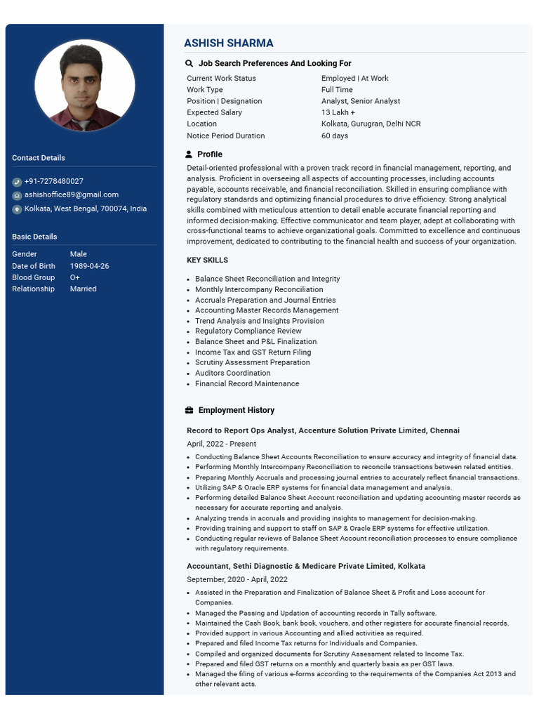 ASHISH SHARMA - ATS Resume | PDF | Balance Sheet | Accounting