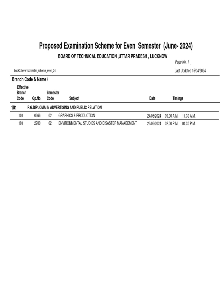 Proposed Examination Scheme For Even Semester (June-2024) | PDF ...