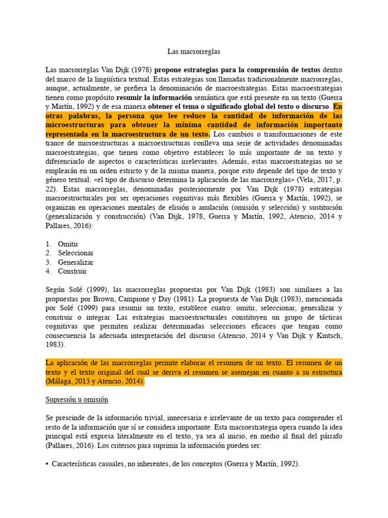 Macrorreglas de comprensión textual | PDF | Proposición | Información