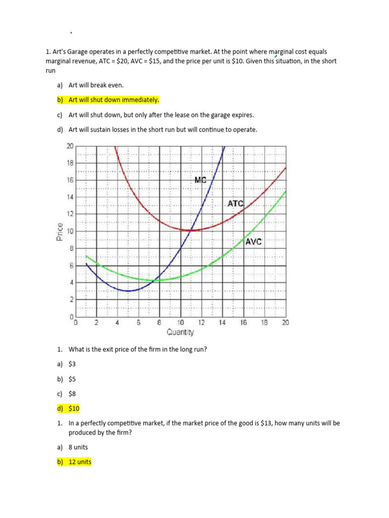 Exercises CH13 With Solutions | PDF | Marginal Cost | Perfect Competition
