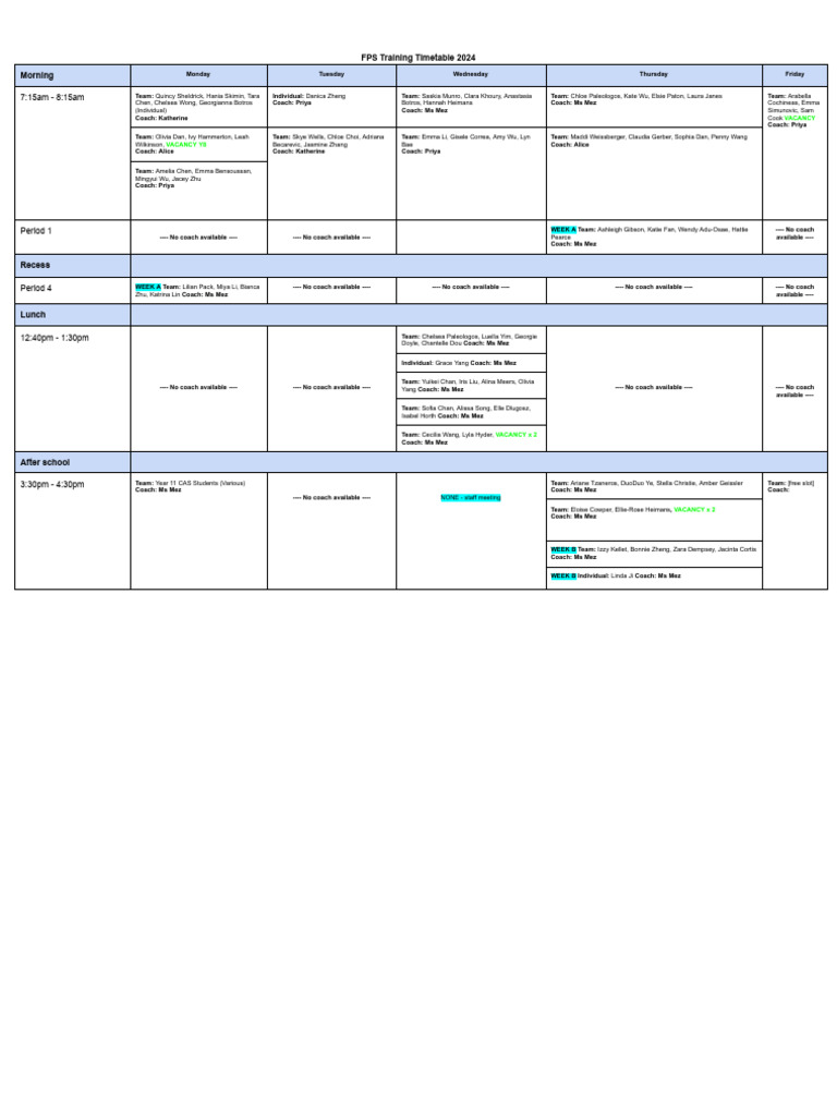 2024 FPS Training Timetable | PDF