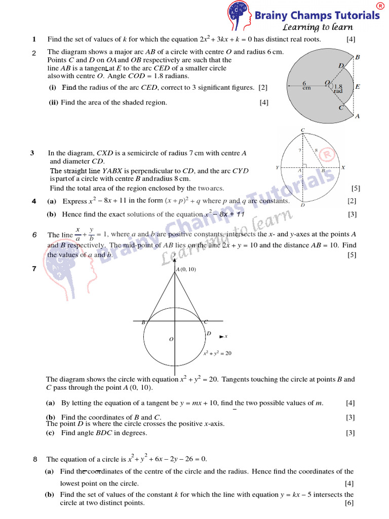 AS Test - Quadratic, Coordinate & Series | PDF | Circle | Equations