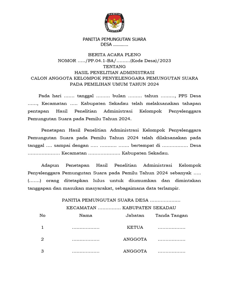 6 Berita Acara PPS Hasil Penelitian Administrasi KPPS | PDF