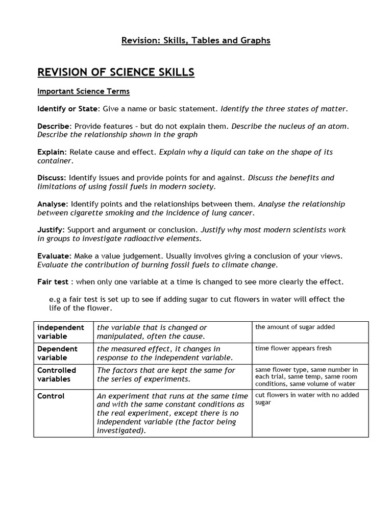 Science Skills: Experiments & Graphs Guide | PDF | Experiment | Measurement