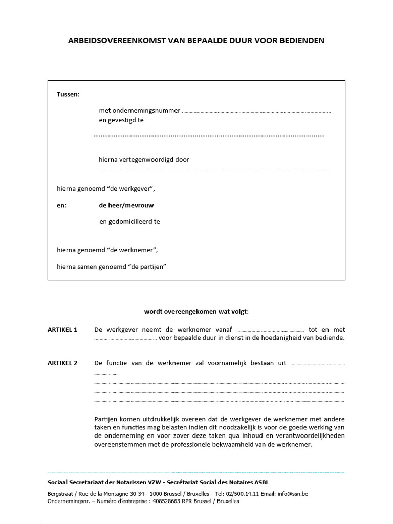 Arbeidsovereenkomst Bepaalde Duur PC 200 | PDF
