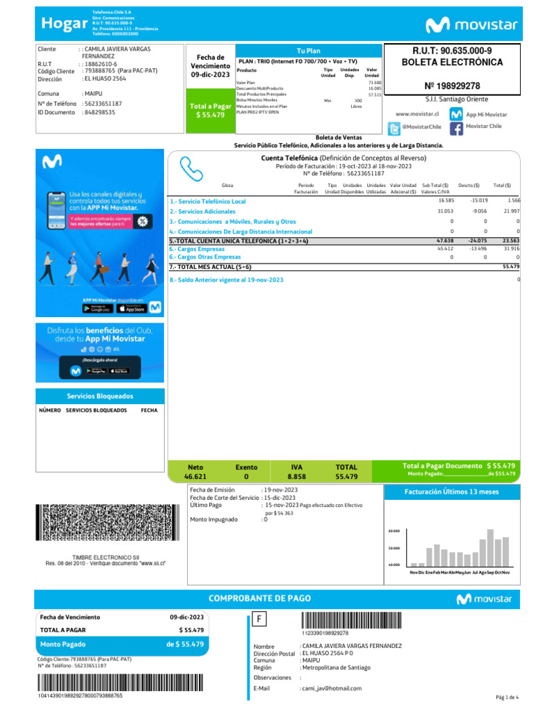Boleta Electrónica Movistar Chile | PDF | Las compras en línea ...