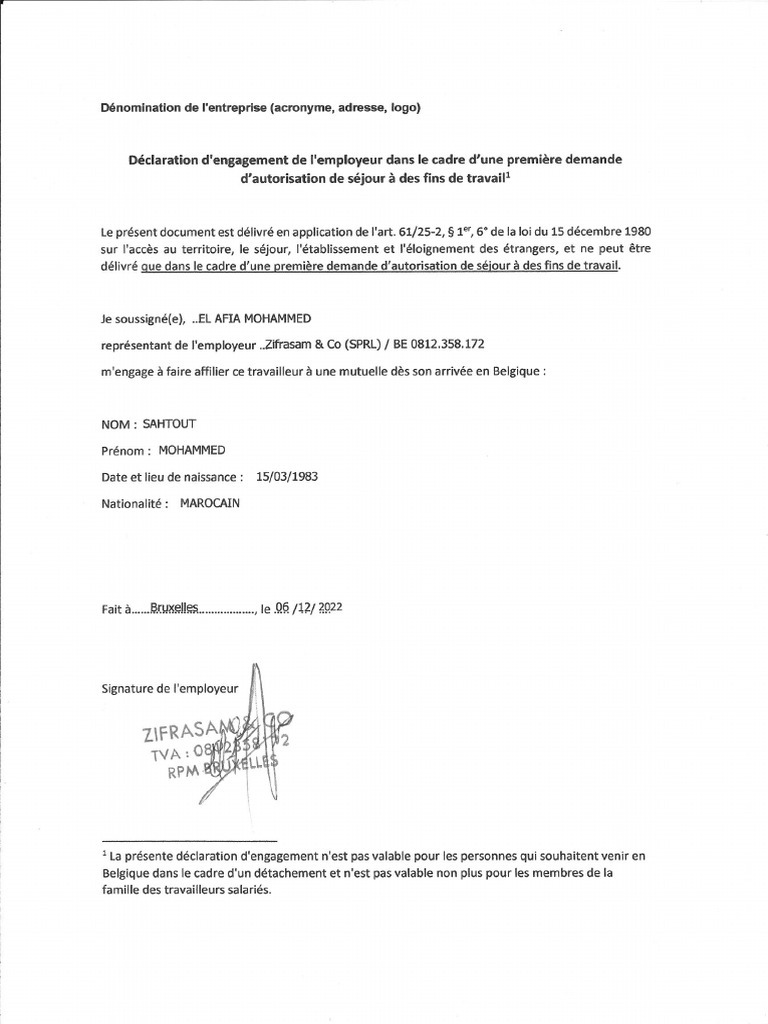 Declaration Engagement Employeur | PDF