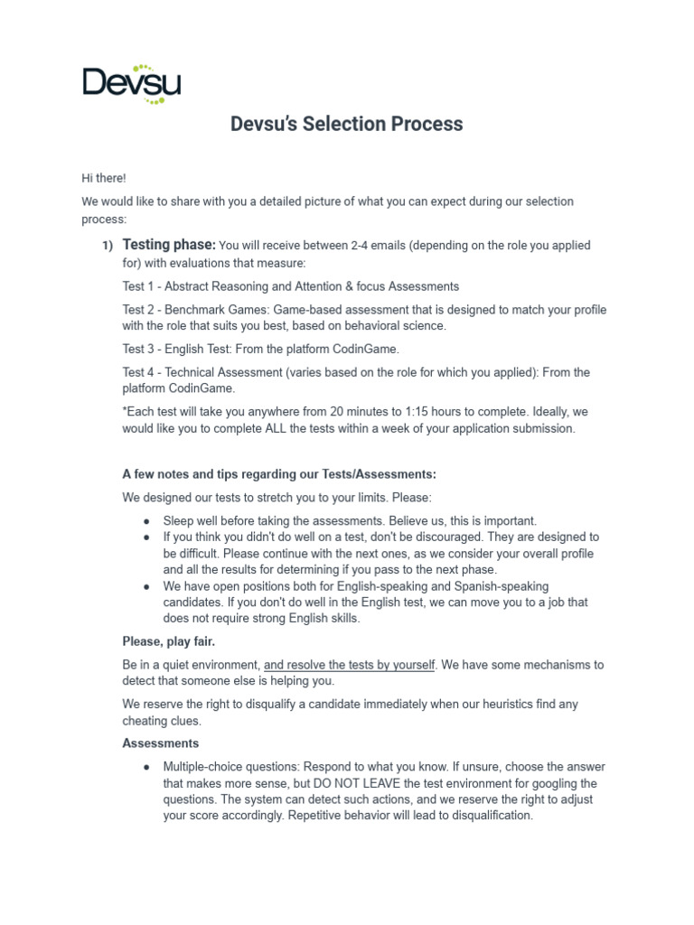 Devsu Recruitment Process Guide | PDF | Psychology | Cognition