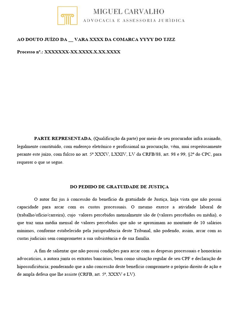 Pedido de Gratuidade de Justiça | PDF | Processo civil | Governo