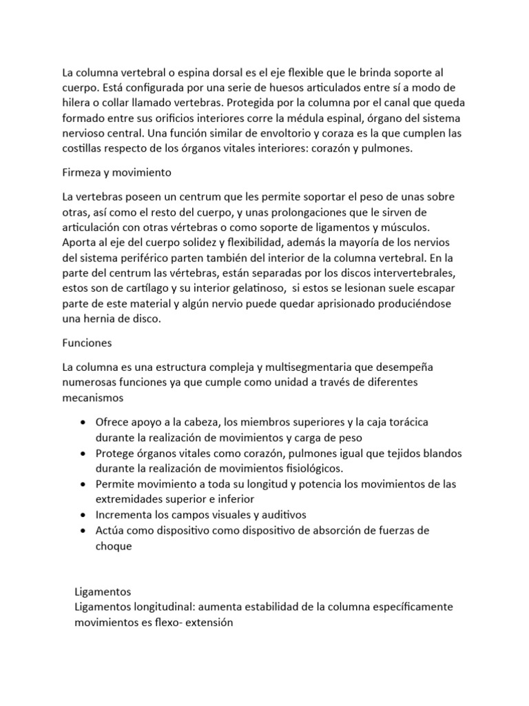 Anatomía y Funciones de la Columna Vertebral | PDF | La columna ...