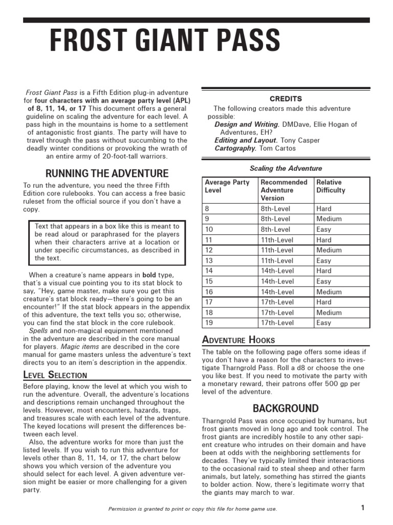 DMDave - Dungeons & Lairs 63 - Frost Giant Pass - Print Version | PDF ...