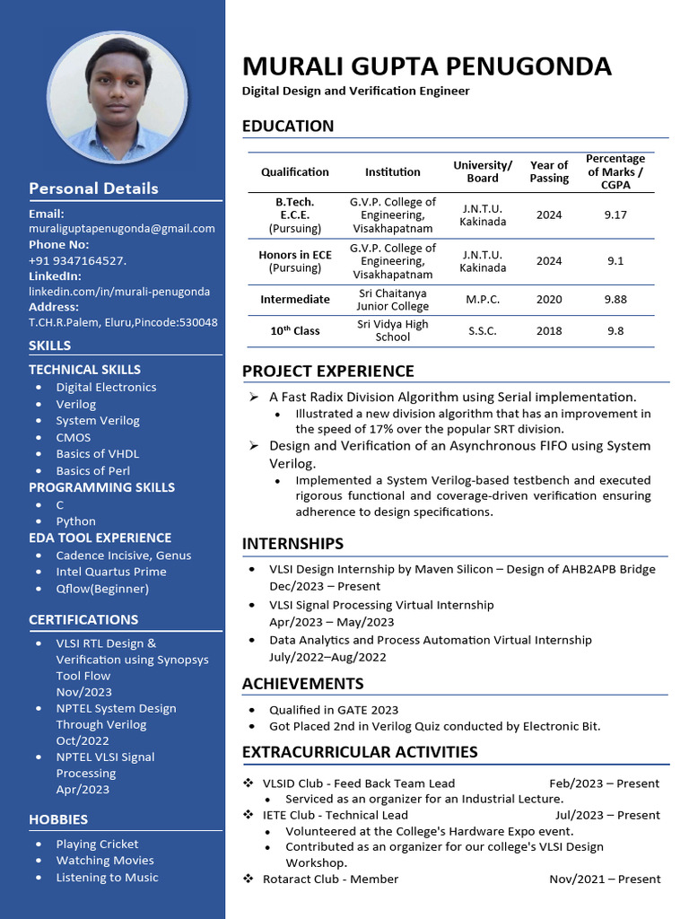 Murali - Gupta - Resume - Murali Gupta Penugonda | PDF | Electronic Design Automation | Computer ...