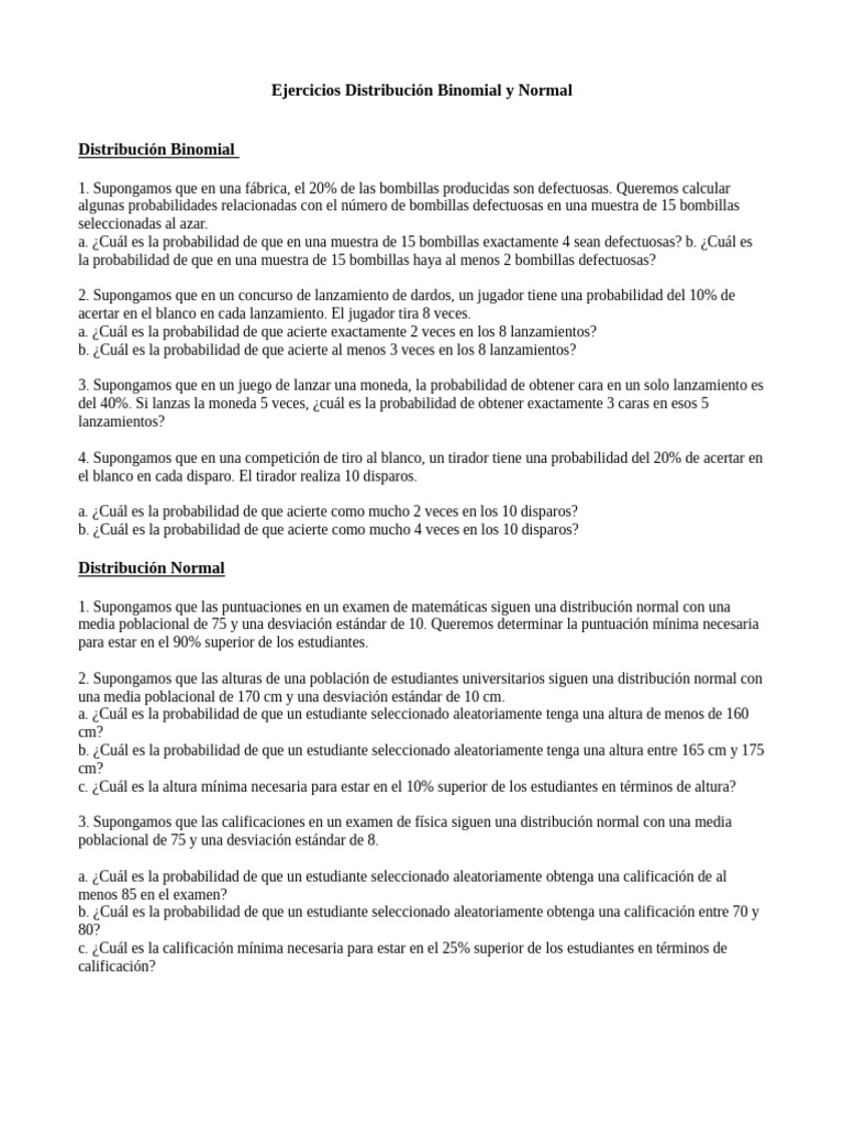 Ejericios Binomial Normal | PDF | Probabilidad | Desviación Estándar