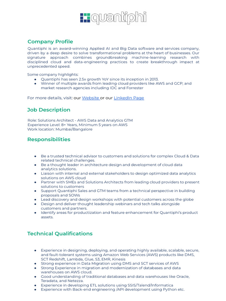 AWS SA - Data Migration GTM JD | PDF | Amazon Web Services | Cloud Computing