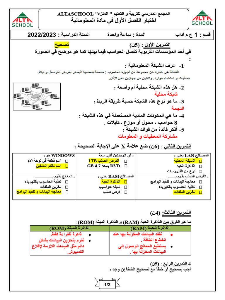 COMPO 1 INFO 2022 LETTRE CORRECTION | PDF
