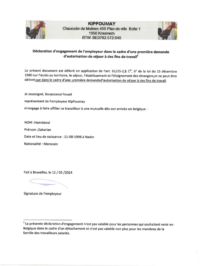 Declaration D'engagement de L'employeur-1 | PDF