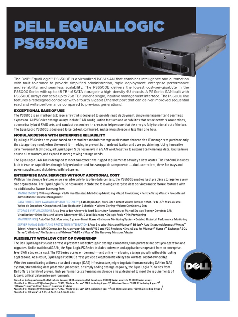 Equallogic Ps6500e Specsheet | PDF | Hyper V | Computer Engineering
