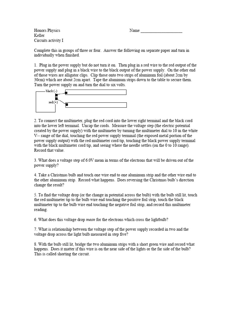 Honors Physics Circuits Activity I | PDF | Power Supply | Voltage