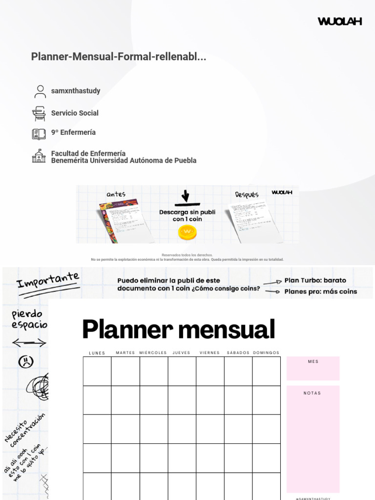 Wuolah Free Planner Mensual Formal Rellenable Samxnthastudy On ...