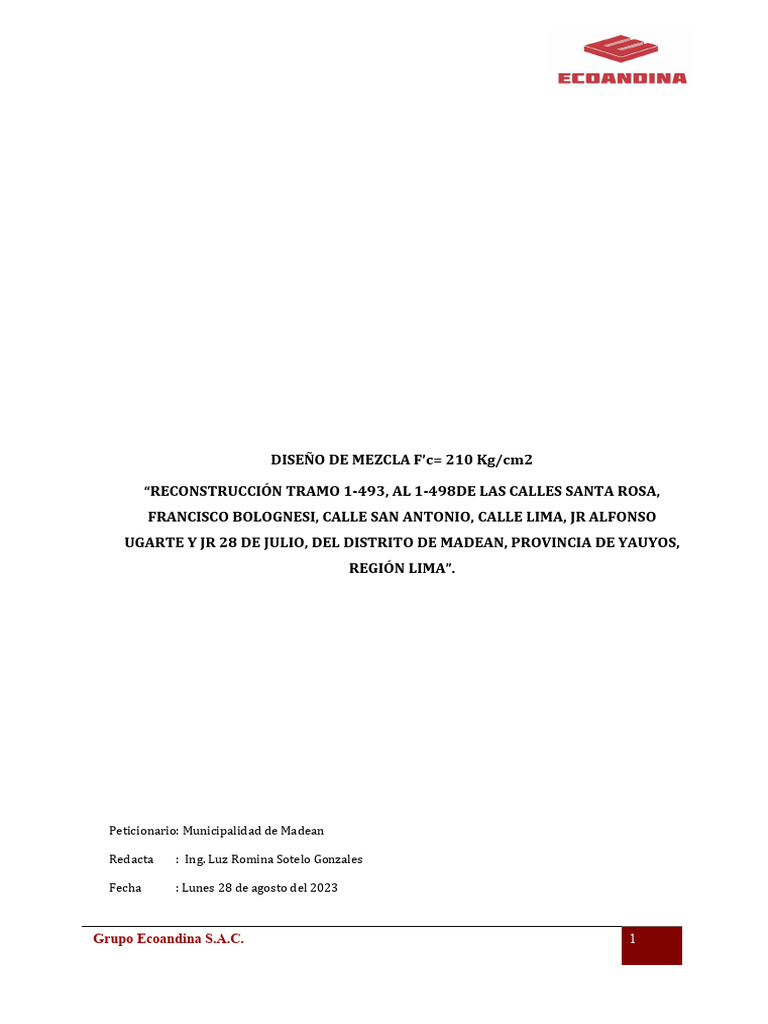 Diseño De Mezcla F C 210 Pdf Física Aplicada E Interdisciplinaria