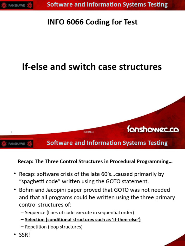 INFO6066 - Selection (Decision) Control Structures | PDF | Boolean Data Type | Control Flow